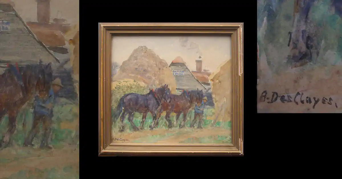 Alice Des Clayes Oil Painting 'Plough Horses'