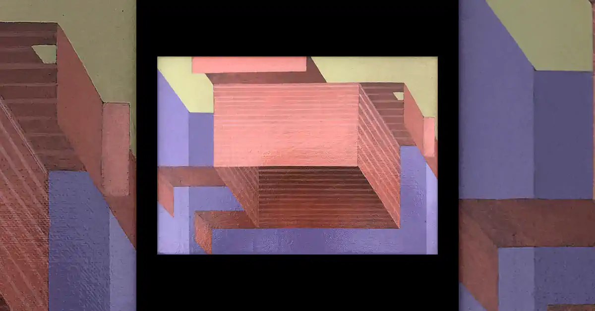 Ron Sims Acrylic on Canvas 'Orange Bird and Architecture'